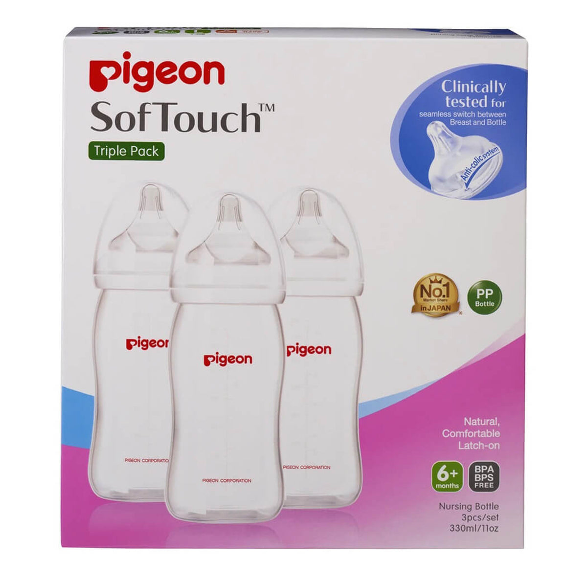 Pigeon Softouch Peristaltic Plus Wide Neck Bottle Triple Pack 330ml – Scown's Pharmacy
