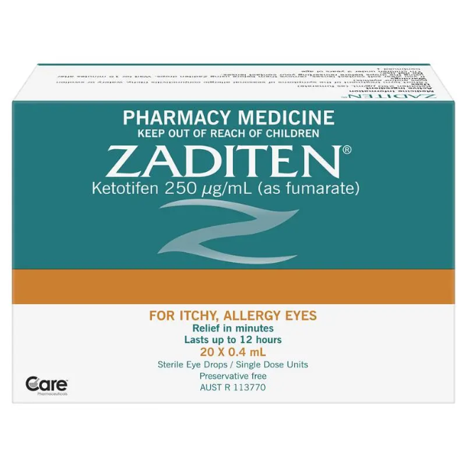 Zaditen 0.025% Eye Drops Single Use Vial 0.4ml X 20 Single Dose Units ...