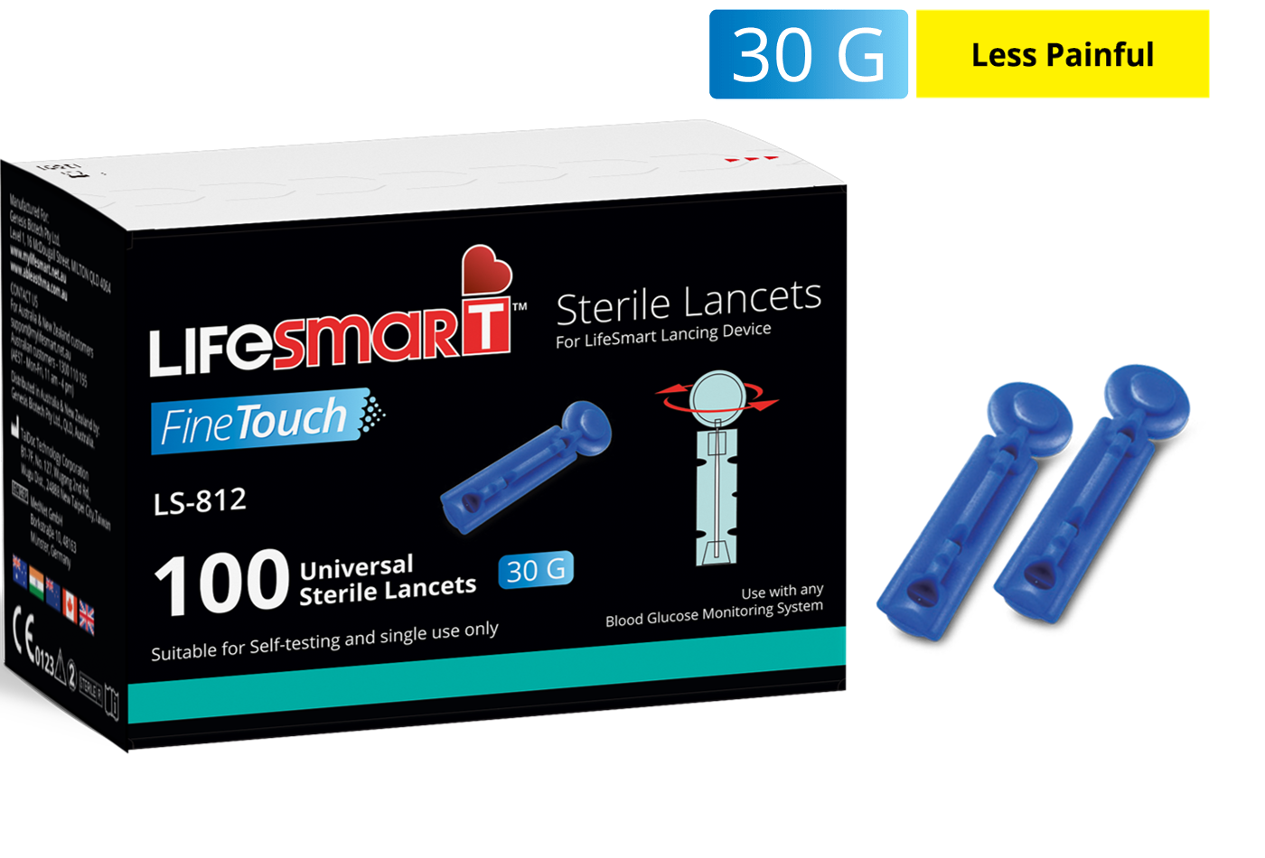 LIFESMART Finetouch Universal Sterile Lancets LS-812 Box of 100 – Scown ...