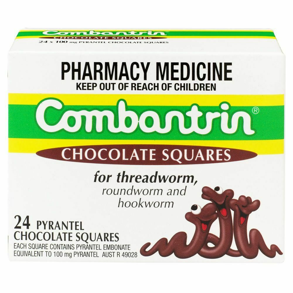 Combantrin 24 Chocolate Pyrantel Squares for Threadworm, Roundworm & H ...