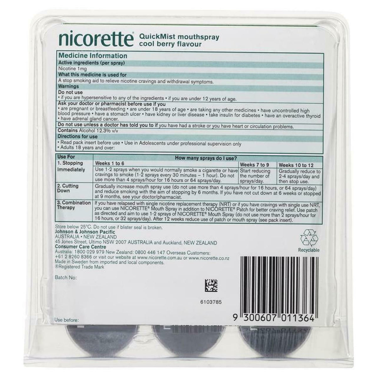 Nicorette QuickMist Mouth 150 1/mg Nicotine Spray Cool Berry 2 Pack ...