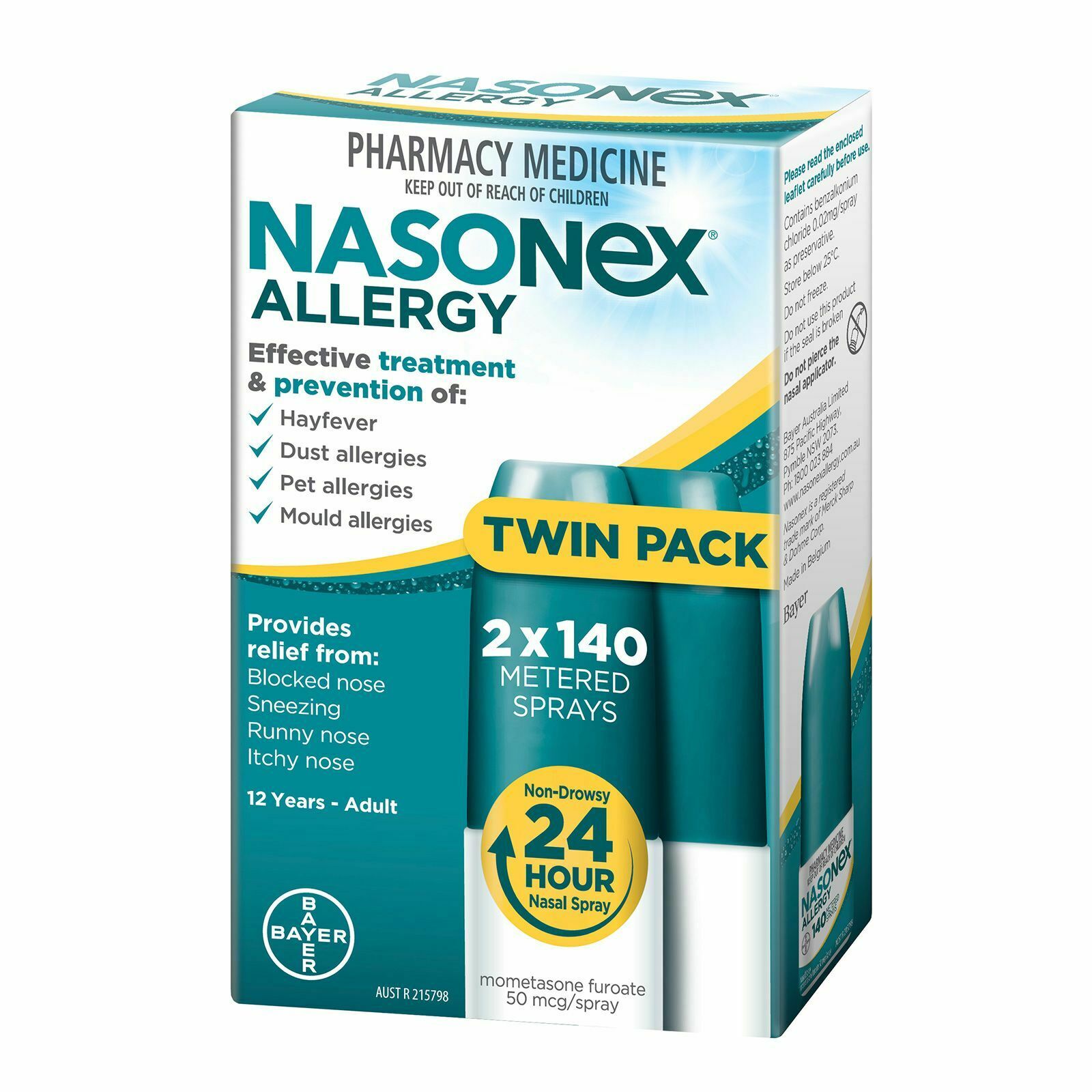 Nasonex Allergy Nasal Spray Twin Pack 70 Days 2 x 140 Metered Sprays ...
