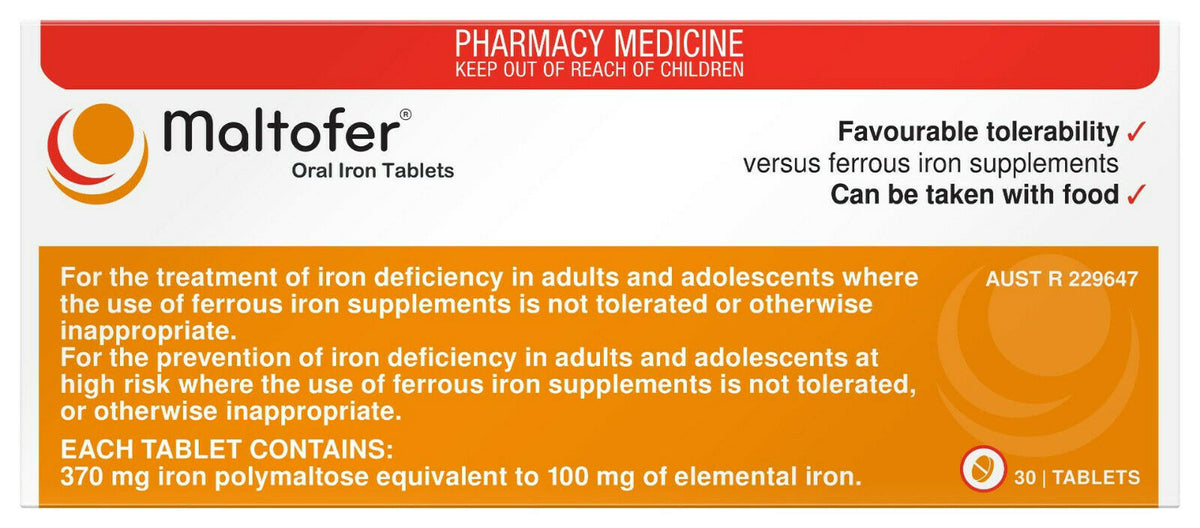 Maltofer Oral Iron 30 Tablets Ferrous Supplement Iron Deficiency Polym ...