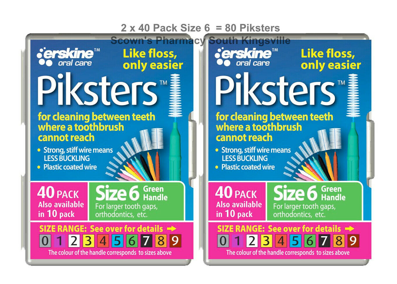2 x 40 Pack = 80 Piksters Size 6 Interdental GREEN Handle Brush Like F ...