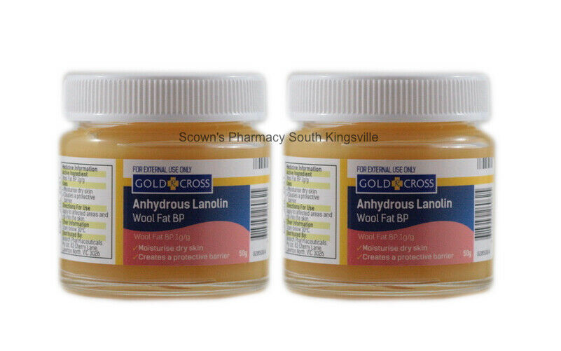 2 x Gold Cross Lanolin Wool Fat 50g Dry Skin Care Lotion Barrier ...