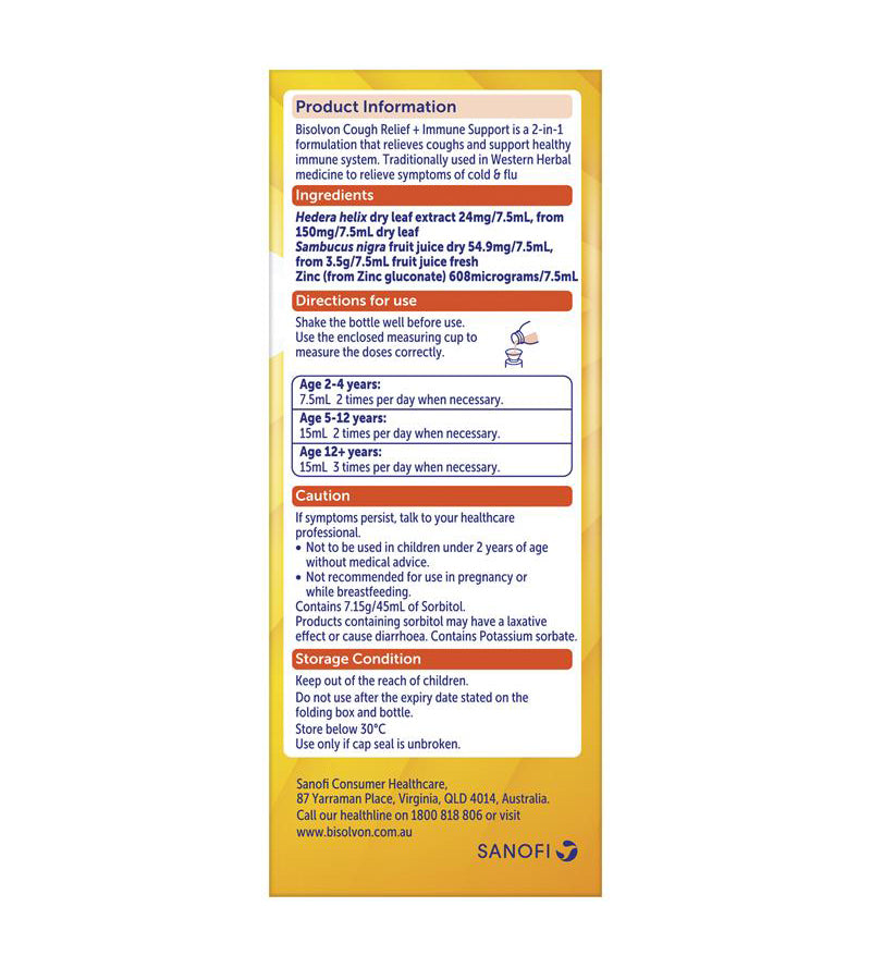 Bisolvon Cough Relief + Immune Support Liquid 200ml – Scown's Pharmacy