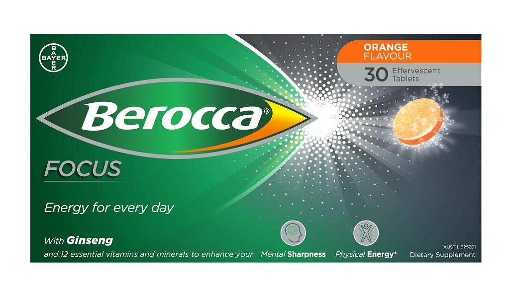 Berocca Focus Energy Vitamin with Ginseng Orange Effervescent 30 Table ...