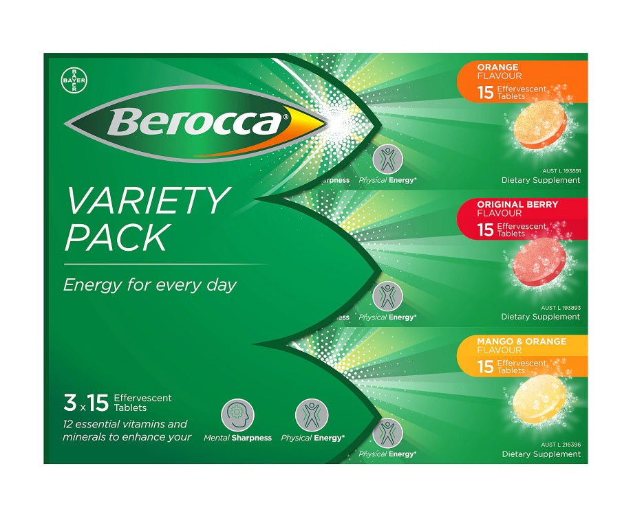 Berocca Variety Pack 3 x 15's l 45 Tablets – Scown's Pharmacy