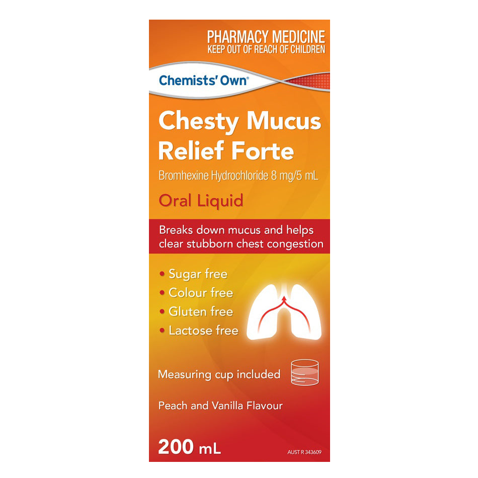 Chemists Own Chesty Mucus Relief Forte Peach-Vanilla 200mL – Scown's ...