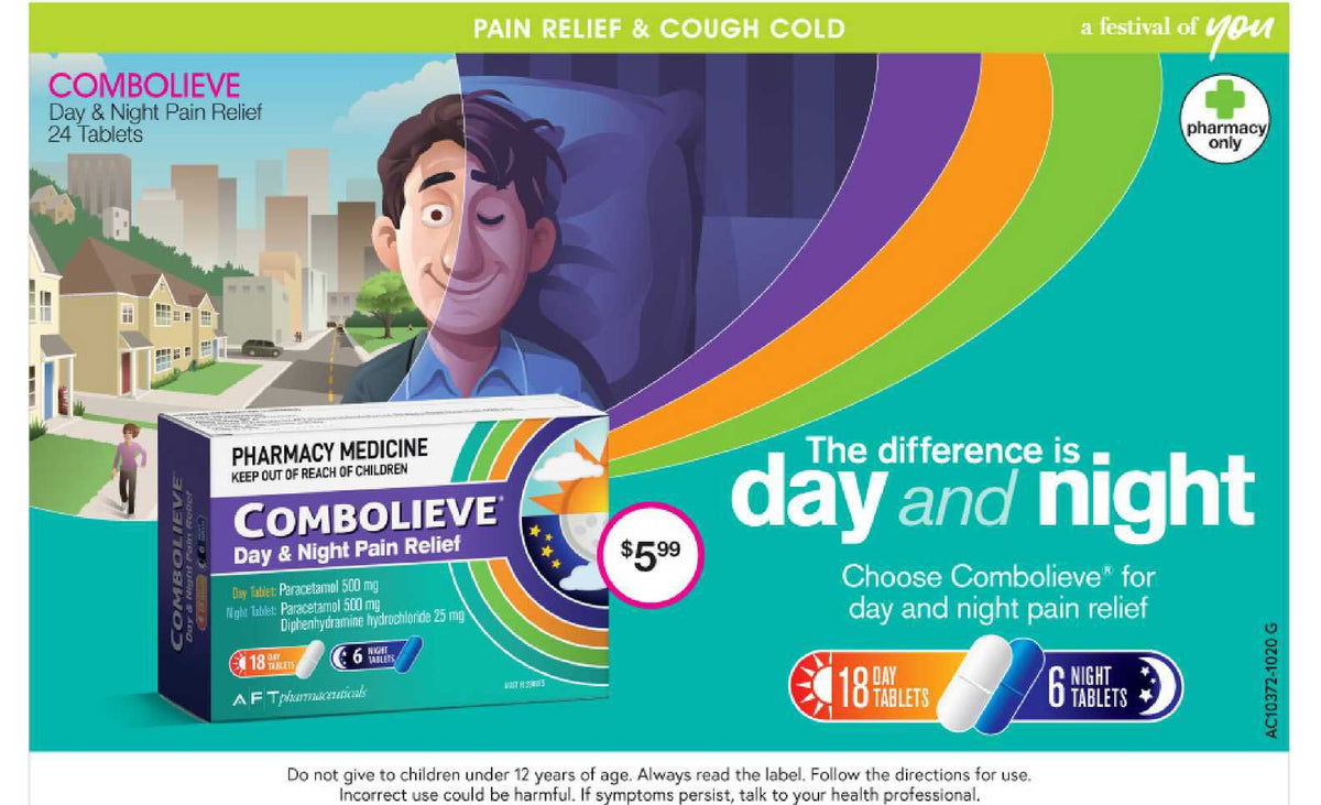 Combolieve Day & Night Pain Relief 24 Tablets – Scown's Pharmacy
