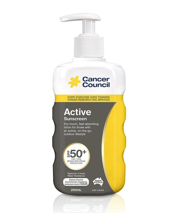Cancer Council Active Sunscreen SPF50+ Pump 200ml – Scown's Pharmacy