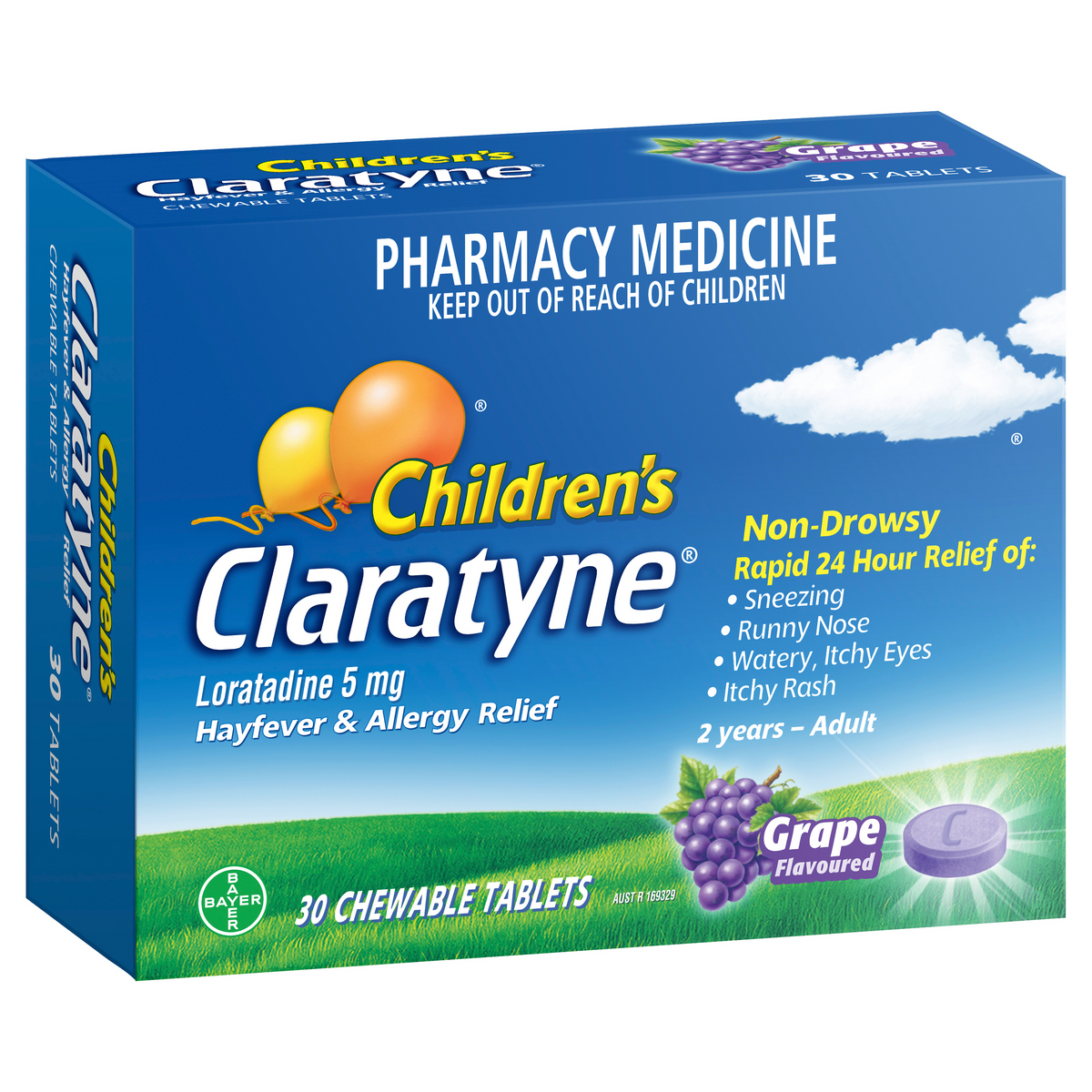 Children's Claratyne Hayfever & Allergy Relief Grape Flavour 30 Tabs ...