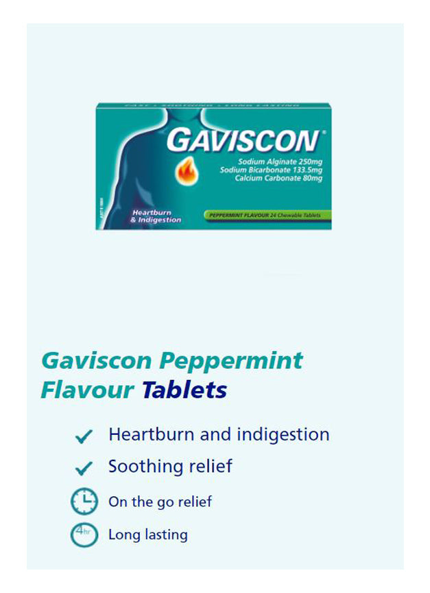 Gaviscon Chewable Tablets Peppermint Heartburn & Indigestion Relief 24 ...