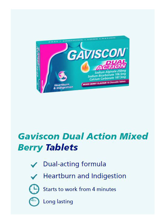 Gaviscon Dual Action Mixed Berry Flavour 16 Tablets – Scown's Pharmacy
