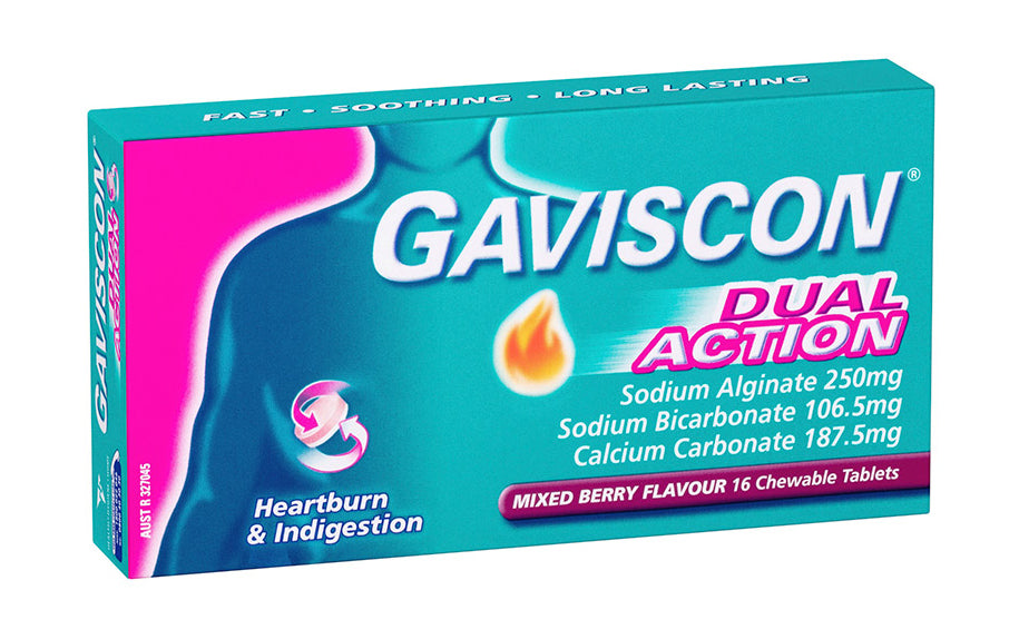 Gaviscon Dual Action Mixed Berry Flavour 16 Tablets – Scown's Pharmacy