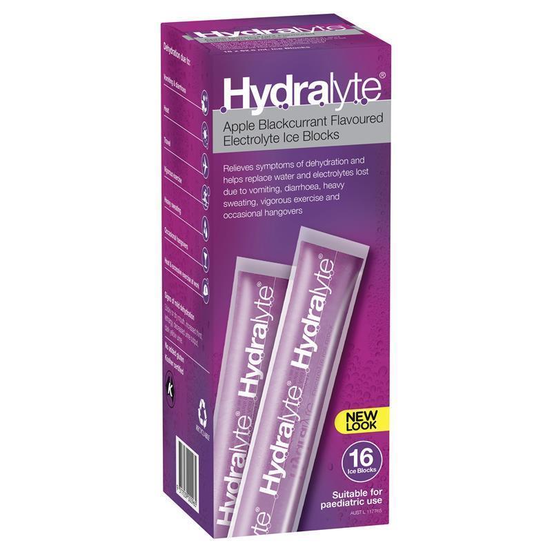 Hydralyte Apple Blackcurrant Flavoured Electrolyte Ice Blocks 16 Packs ...