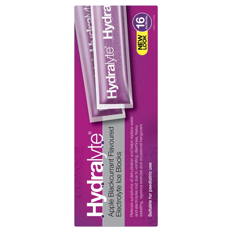 Hydralyte Apple Blackcurrant Flavoured Electrolyte Ice Blocks 16 Packs ...