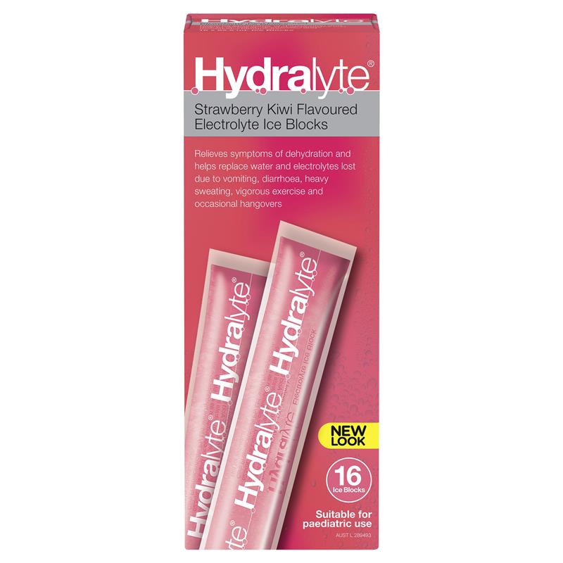 Hydralyte Strawberry Kiwi Flavoured Electrolyte Ice Blocks 16 Pack ...