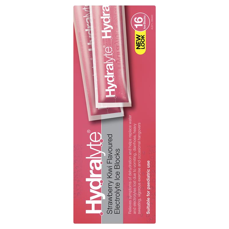 Hydralyte Strawberry Kiwi Flavoured Electrolyte Ice Blocks 16 Pack ...