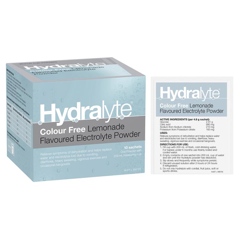Hydralyte Colour Free Lemonade Powder 4.9g x 10 Sachets – Scown's Pharmacy