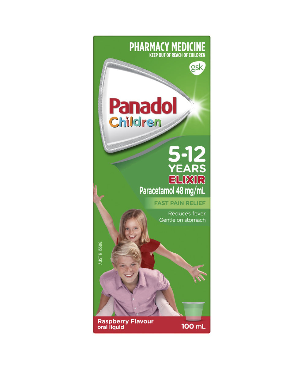 Panadol Children Elixir Oral Liquid 5-12 Years Raspberry Flavour 100ml ...