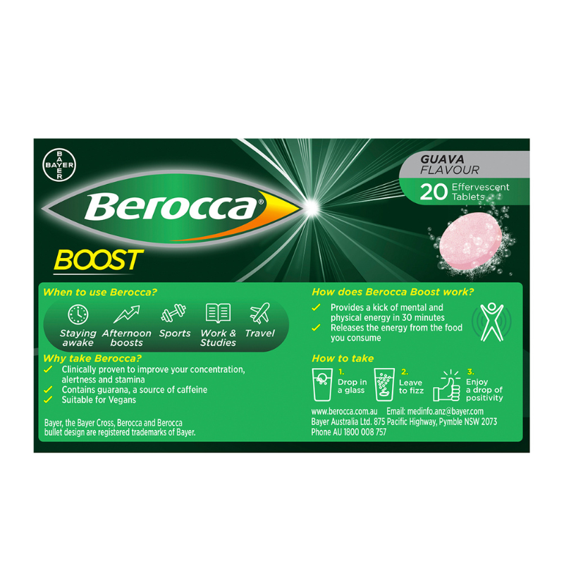 Berocca Boost Vitamin Energy With Guarana 20 Effervescent Tablets ...