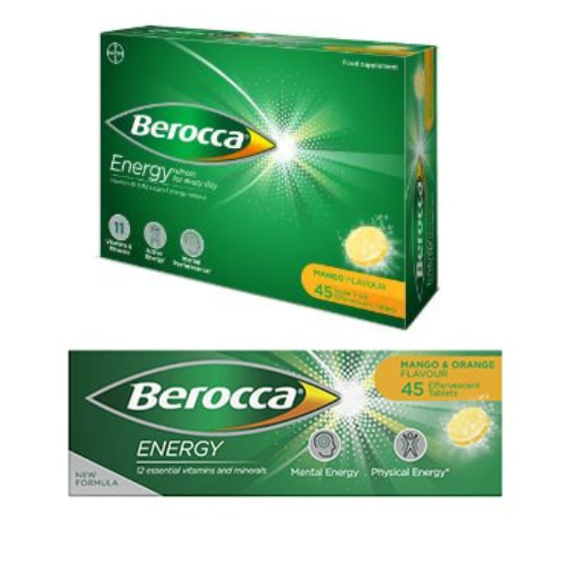 Berocca Energy Vitamin B & C Mango & Orange Flavour Effervescent 45 Ta ...